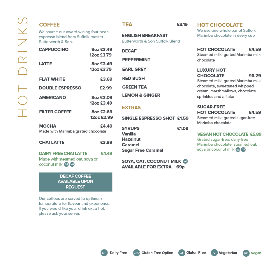 Our Menu - Thetford Garden Centre