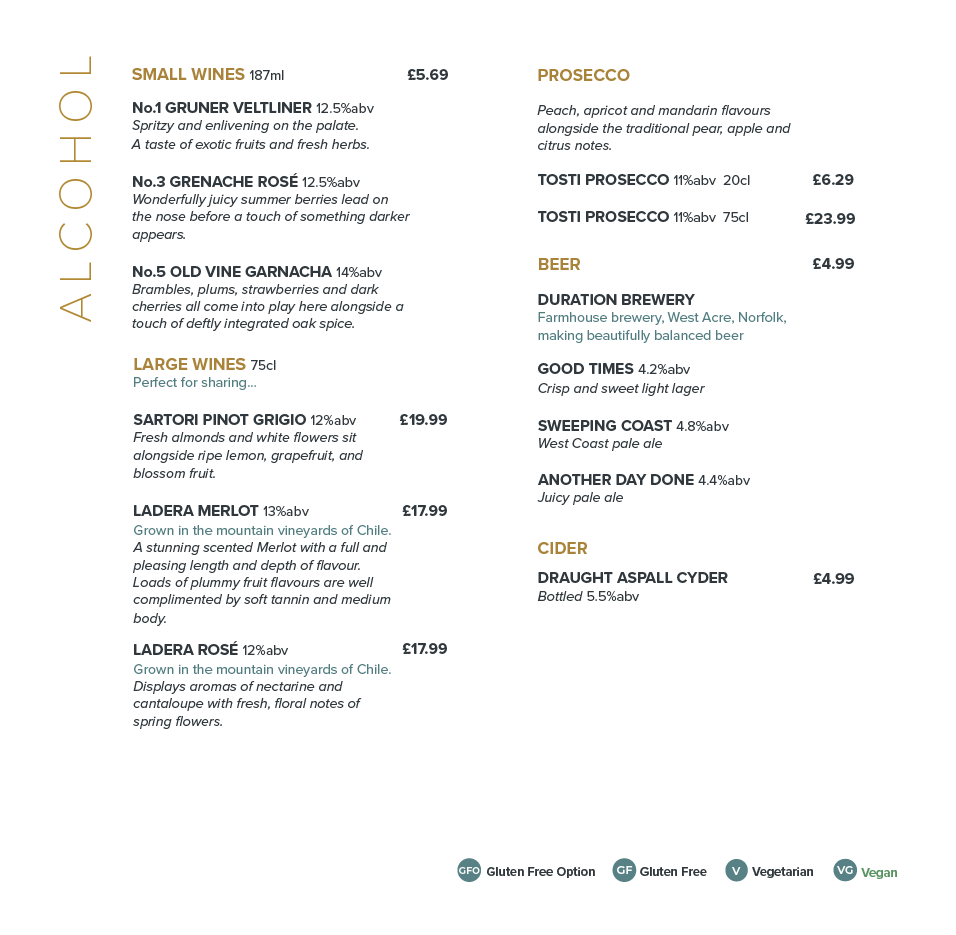 Our Menu - Thetford Garden Centre