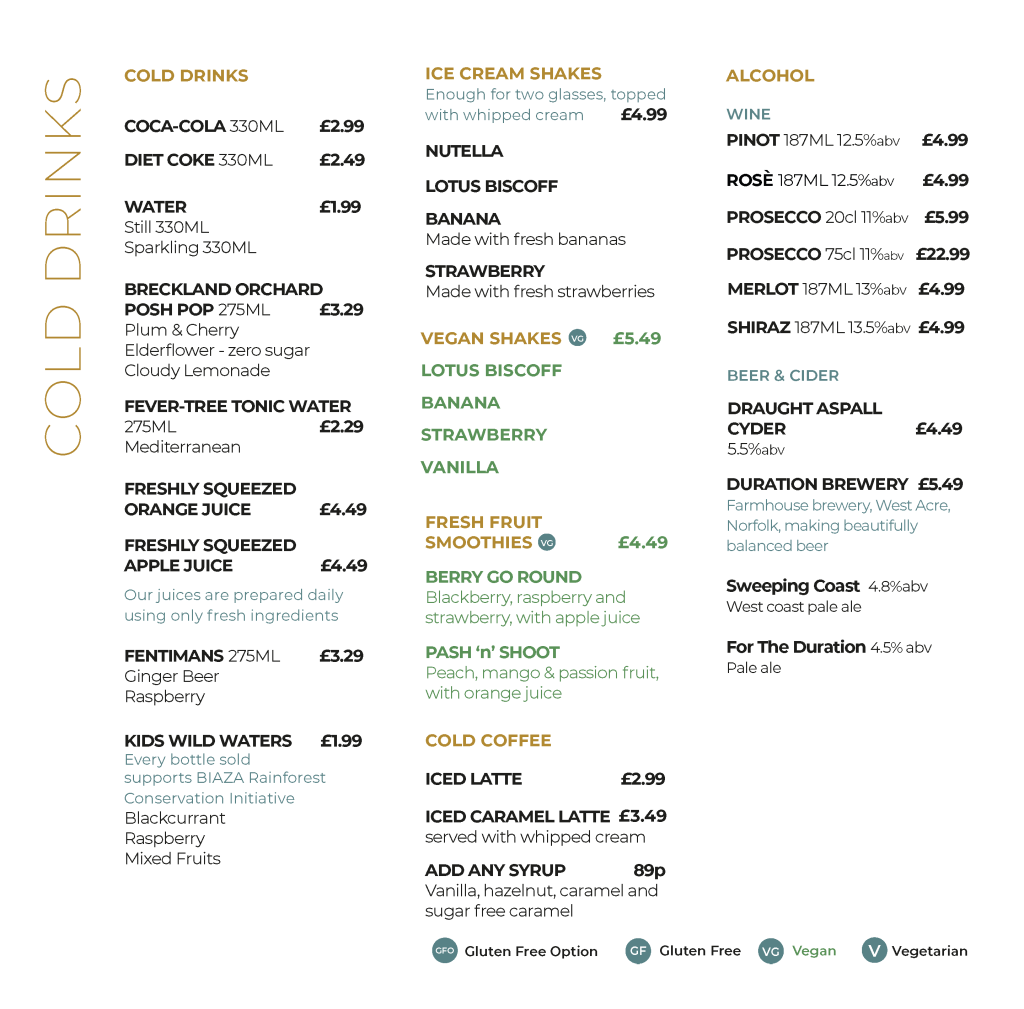 Our Menu - Thetford Garden Centre