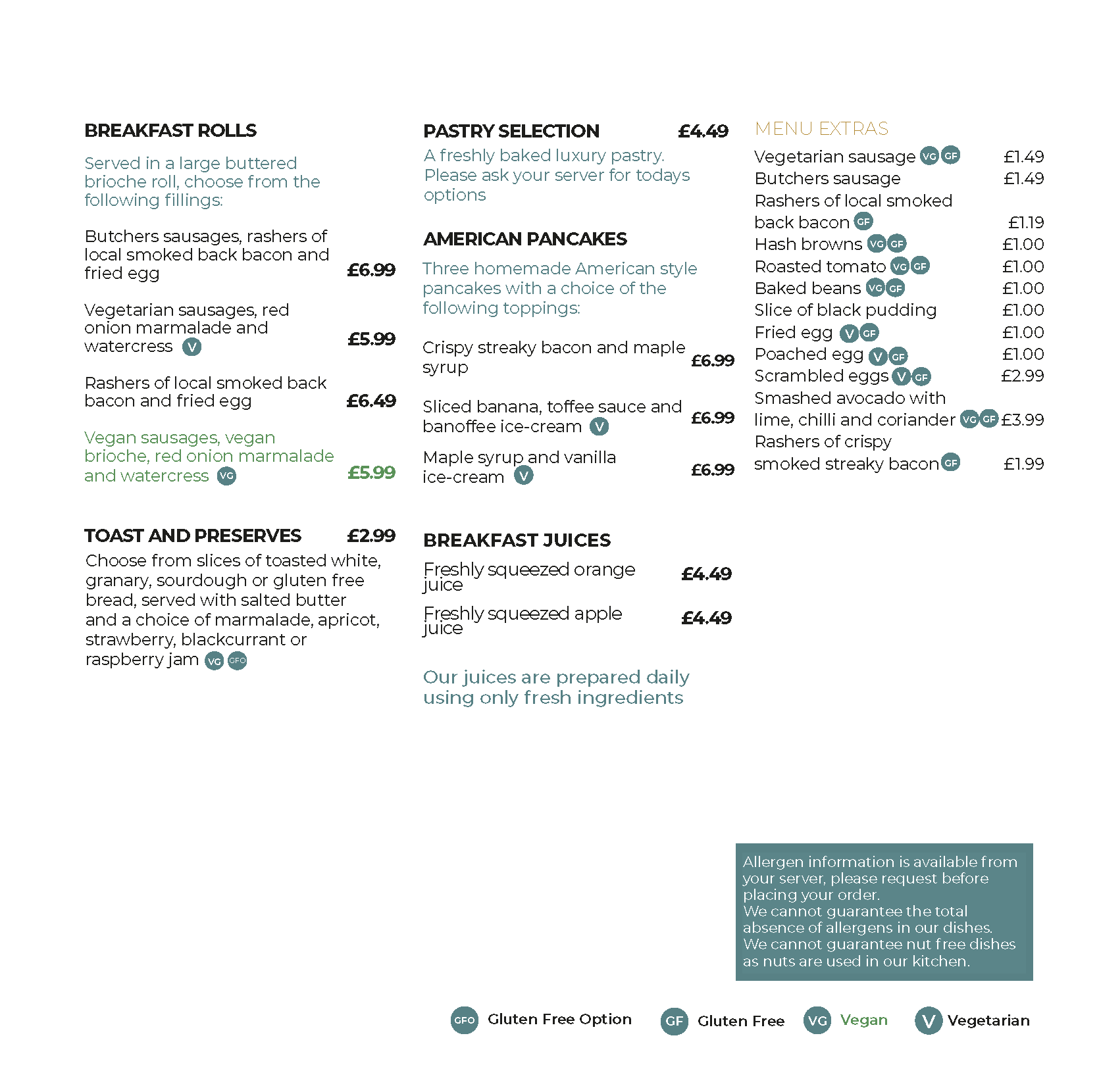 Our Menu - Thetford Garden Centre
