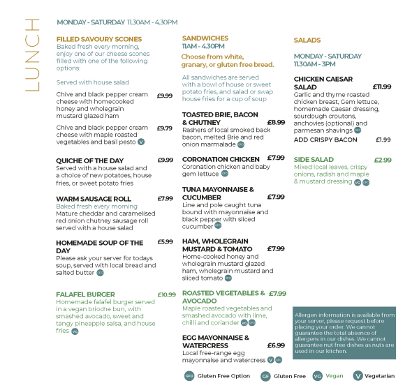 Our Menu - Thetford Garden Centre