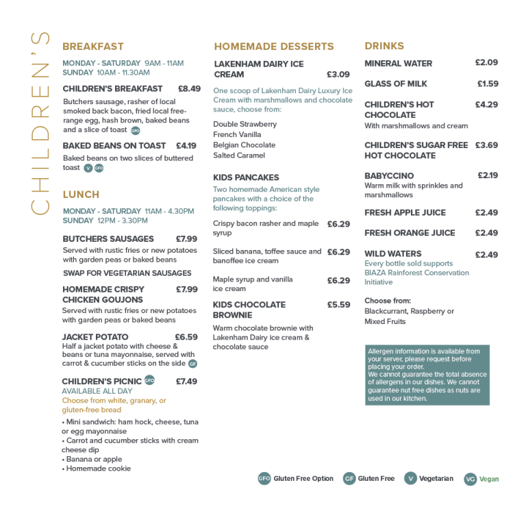 Our Menu - Thetford Garden Centre