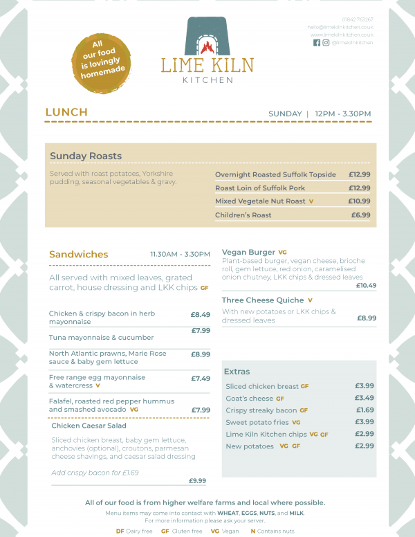 Our Menu - Thetford Garden Centre