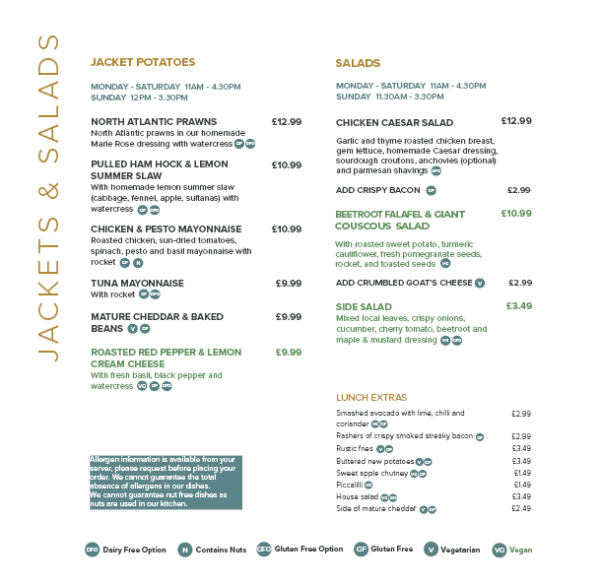 Our Menu - Thetford Garden Centre